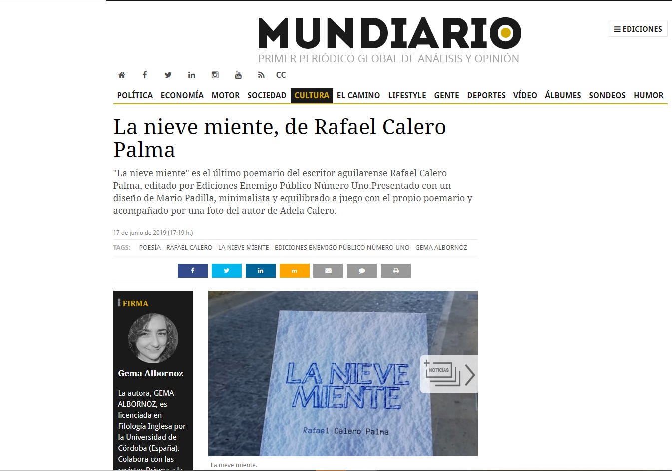 La nieve miente de Rafael Calero —MUNDIARIO – Emociones encadenadas